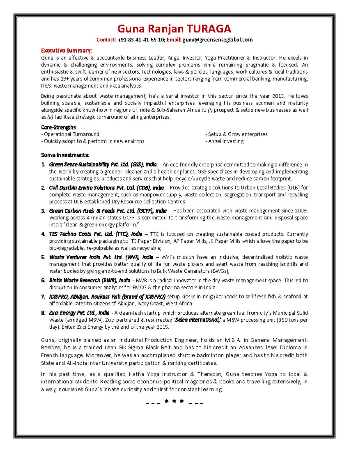 Guna Ranjan Brief profile - Guna Ranjan TURAGA Contact: +91- 83 - 41 ...