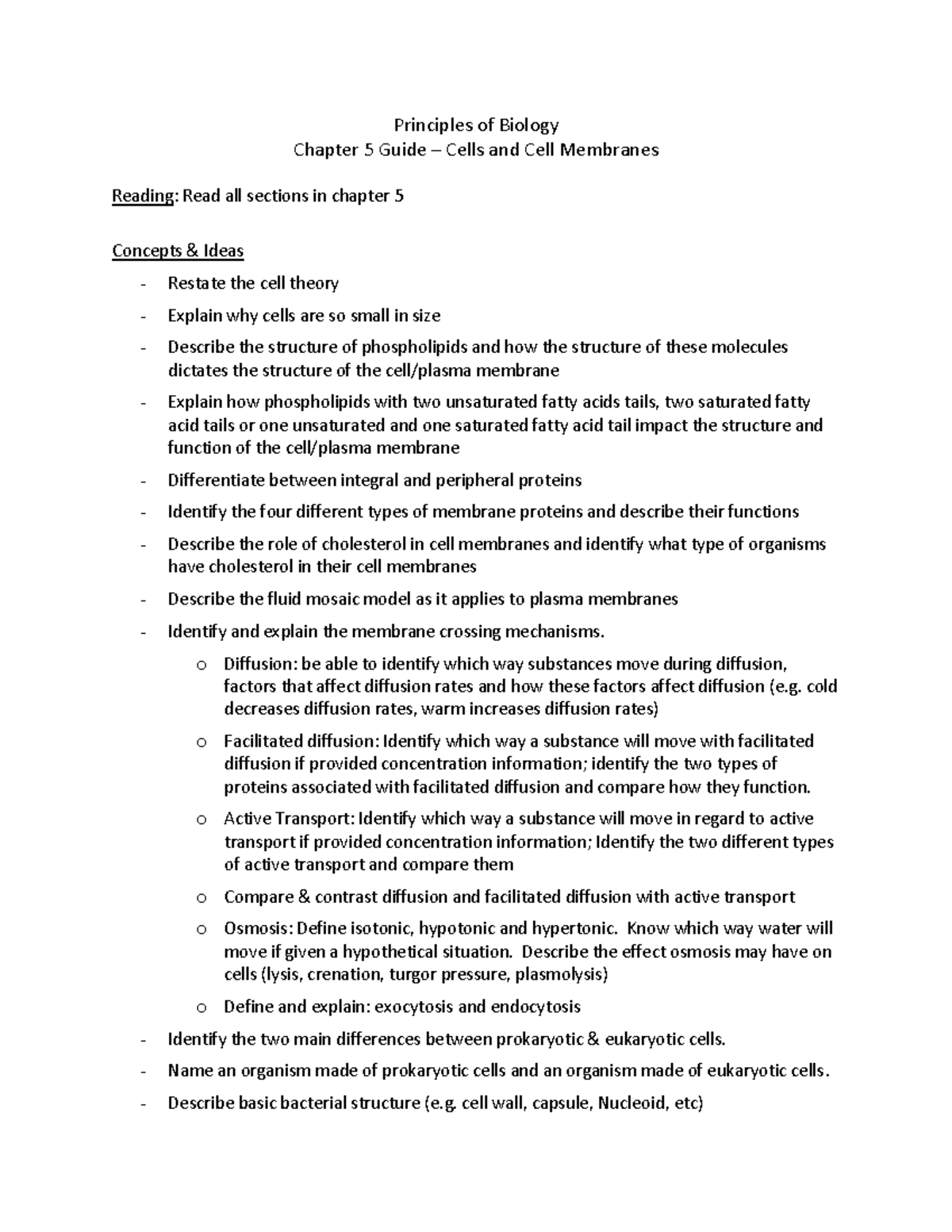 Biol 111A Ch 5 Guide (Organizing Principles) - Principles of Biology ...