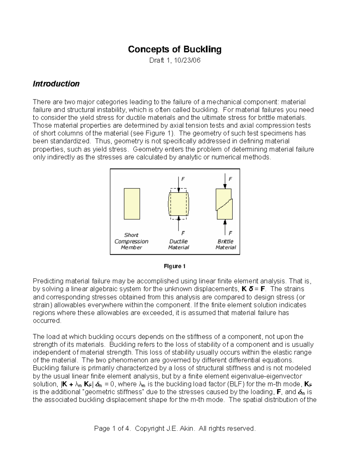 Buckling Concepts - Concepts of Buckling Draft 1, 10/23/ Introduction There are two major ...