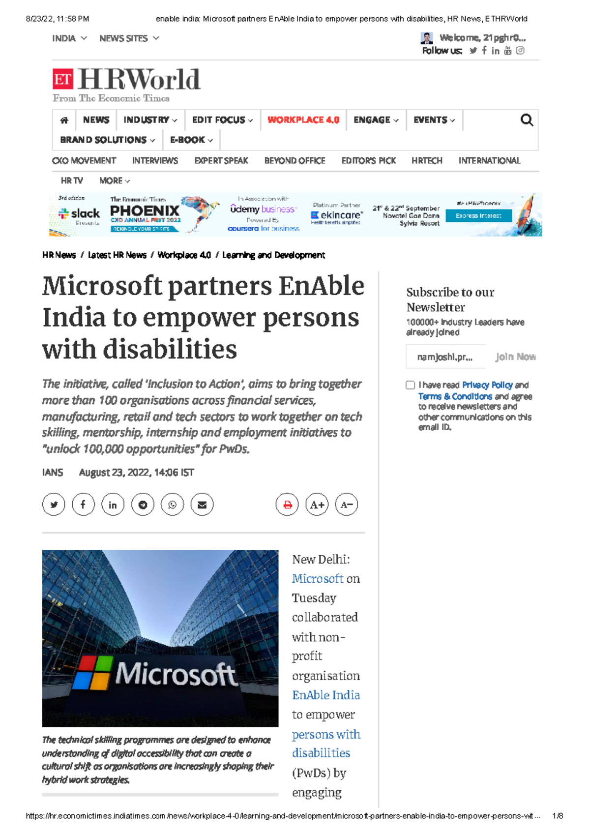 Enable india Microsoft partners En Able India to empower persons with ...