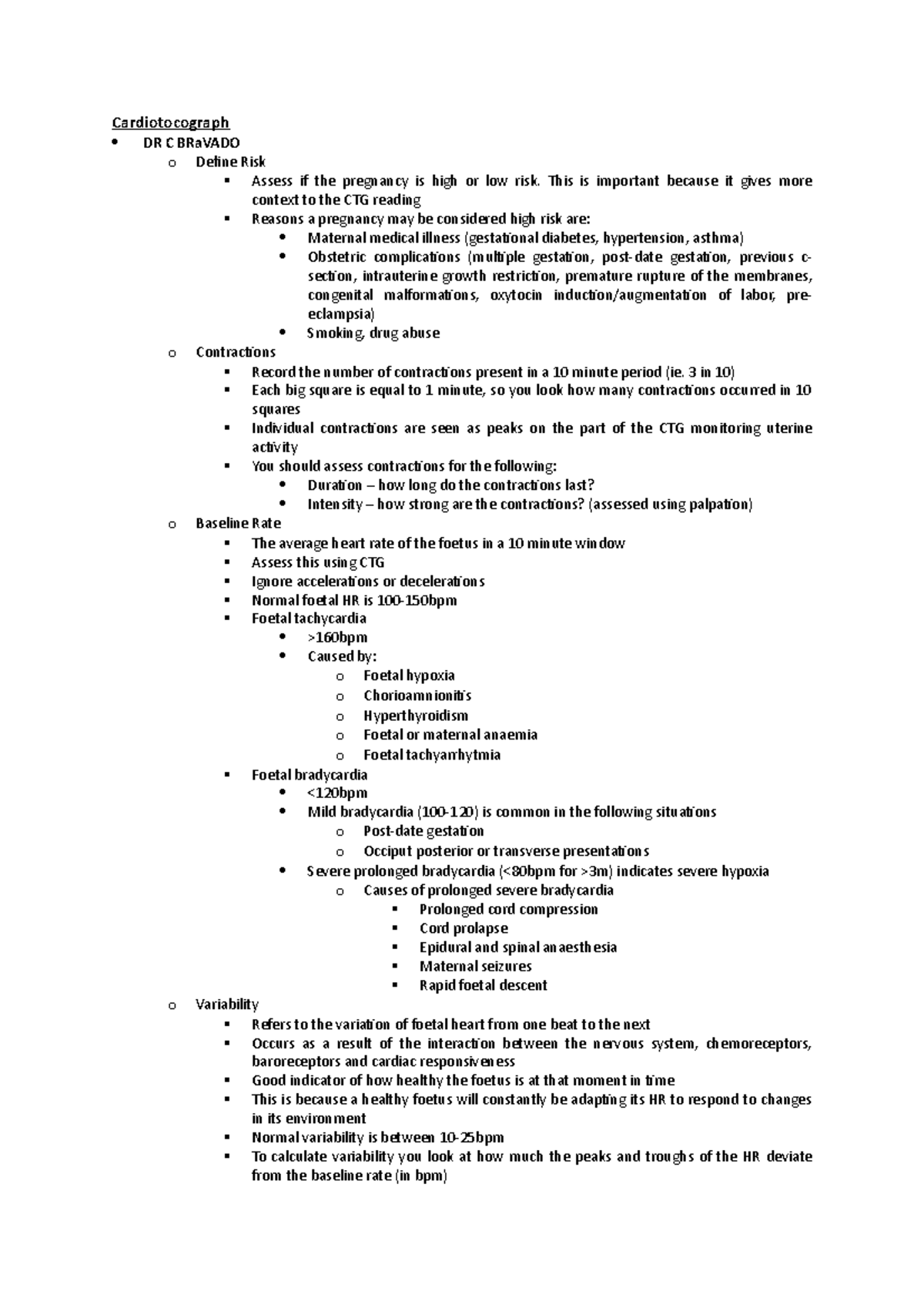 Cardiotocograph - Cardiotocograph DR C BRaVADO o Define Risk Assess if ...