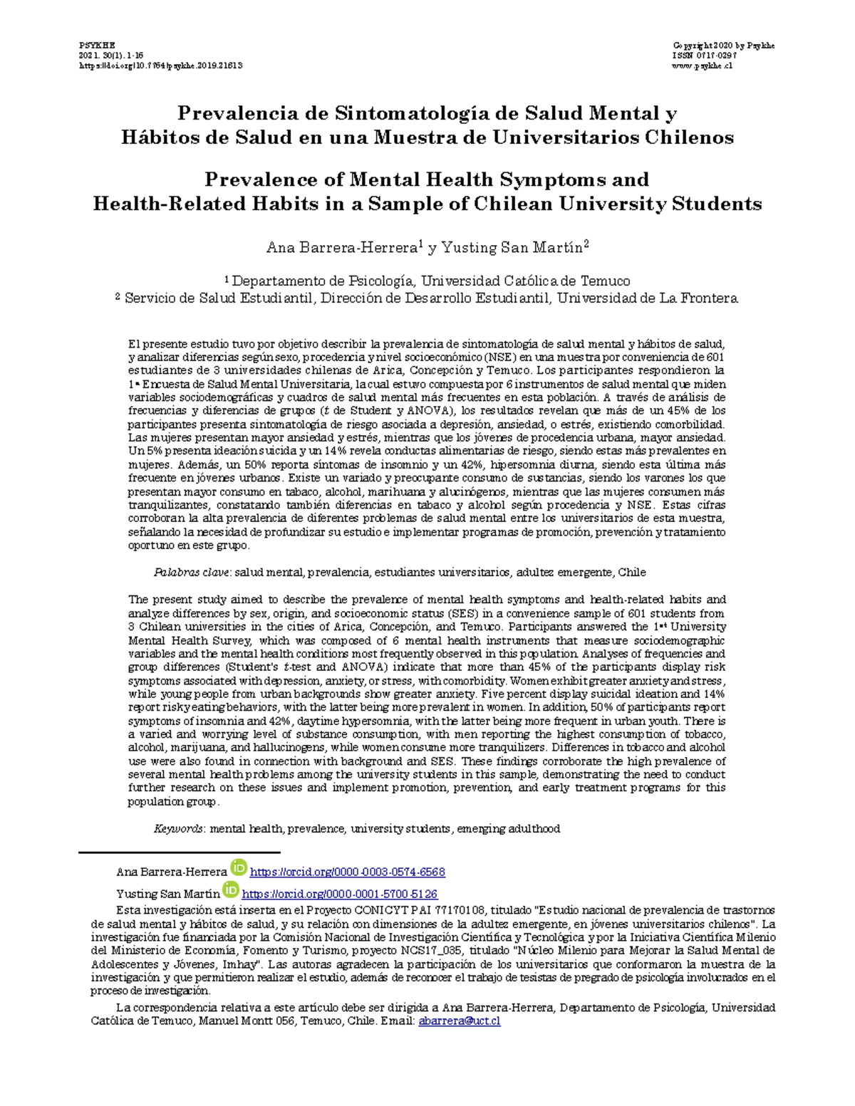 Articulosemana 2 - hola - PSYKHE Copyright 2020 by Psykhe 2021 , 30 ( 1 ...