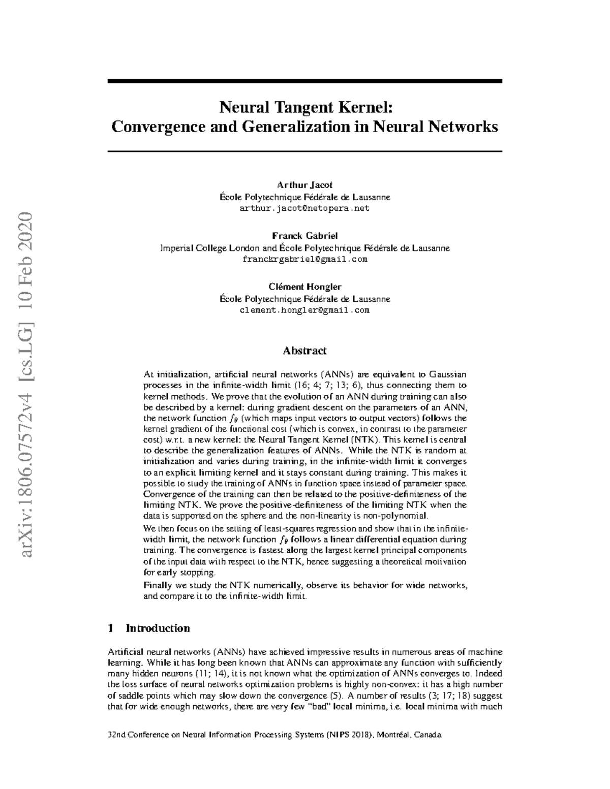 Neural Tangent Kernel Convergence And Generalization In Neural Networks Neural Tangent Kernel 