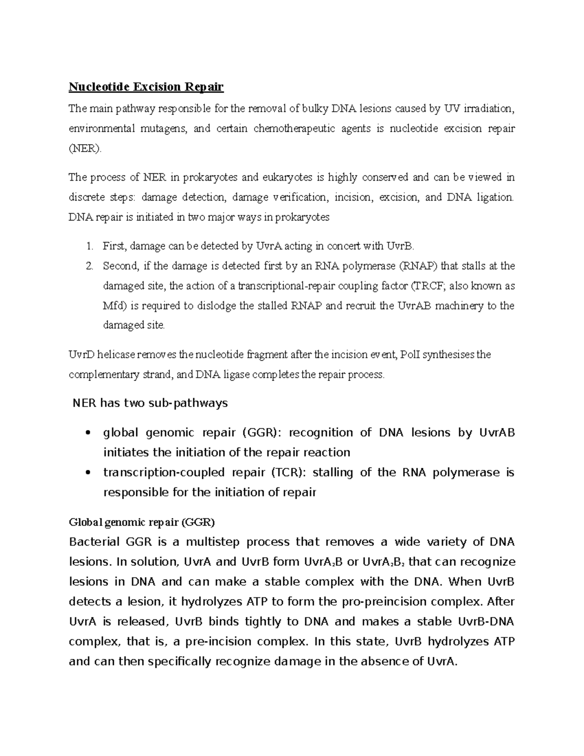 Nucleotide Excision Repair - The process of NER in prokaryotes and ...