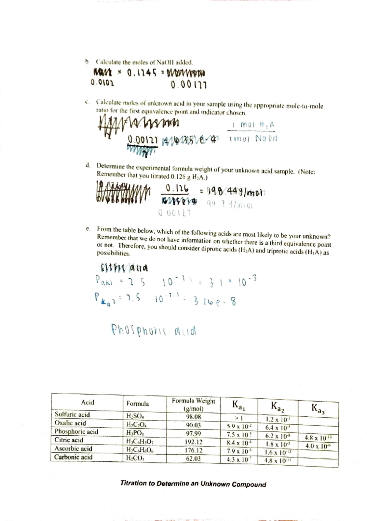Lab 8: Titration to Determine an Unknown Compound - CHEM 104 - Studocu