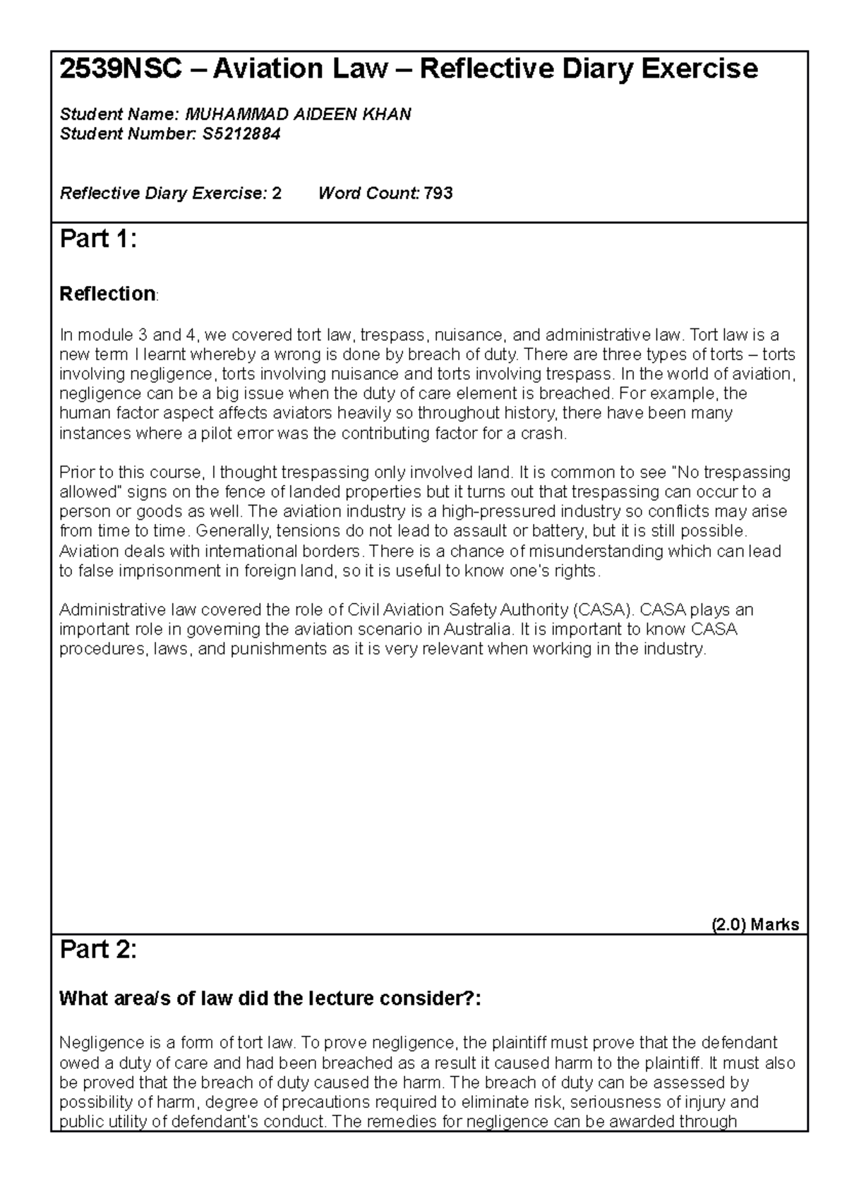 Reflective Diary 2 Module 3 4 2539NSC Aviation Law Reflective reflective-diary-2-module-3-4-2539nsc-aviation-law-reflective
