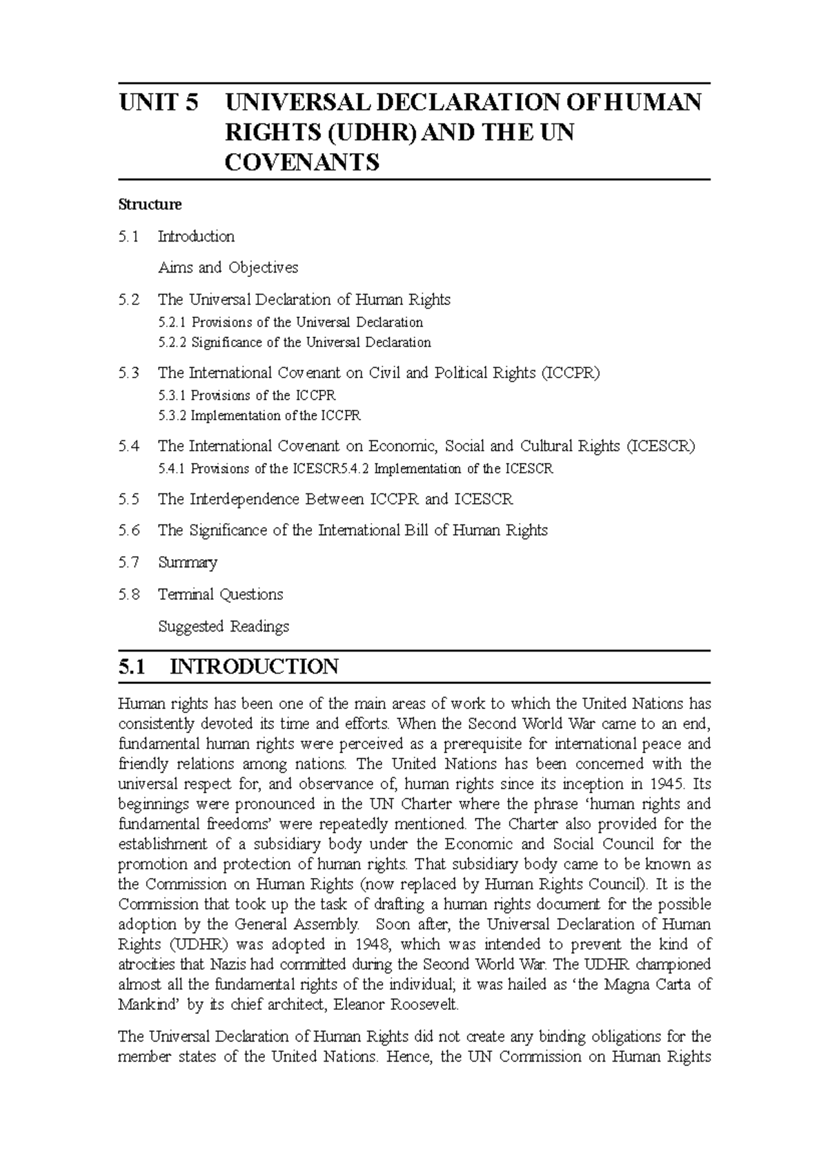 Unit-5 - Human rights in comparative perspective - UNIT 5 UNIVERSAL ...
