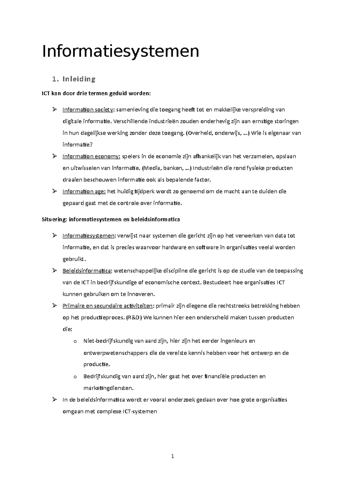 Hoofdstuk 1 & 2 informatiesystemen - Informatiesystemen 1. Inleiding ...