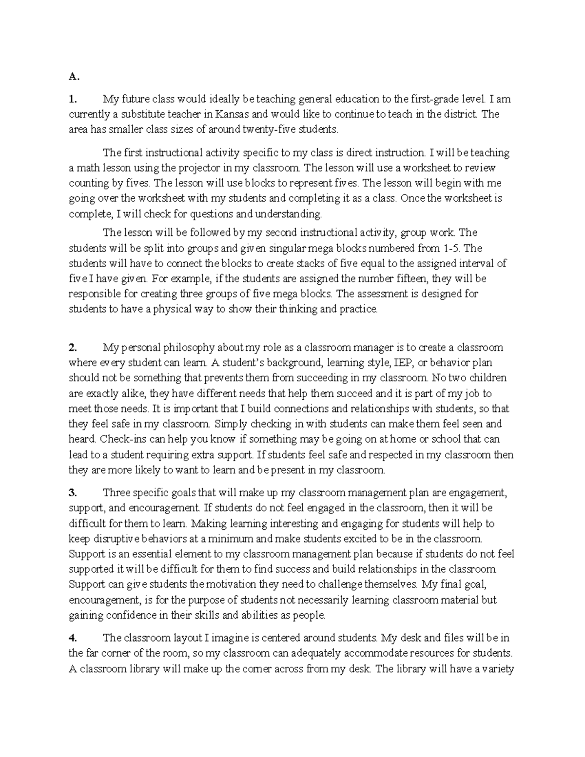 DKM3 TASK 1- Classroom Management PLAN - A. My future class would ...