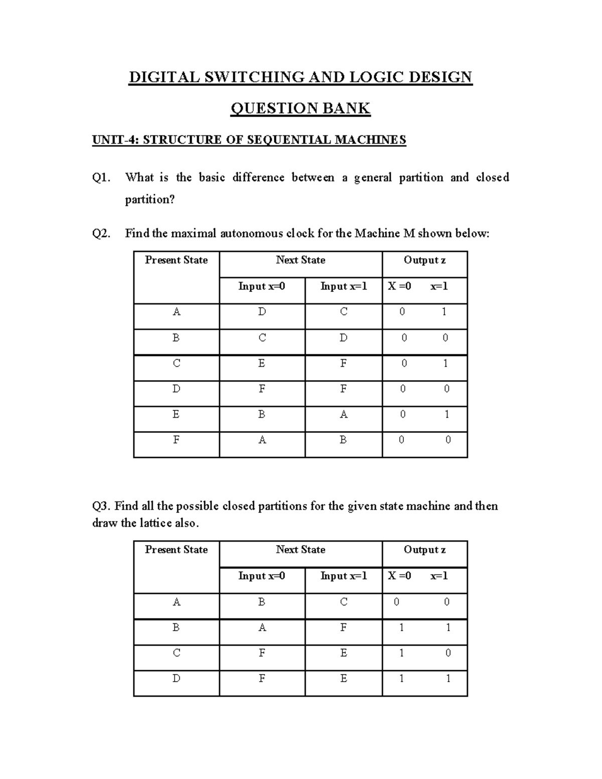 UNIT-4 QB - Prof. Anand - DIGITAL SWITCHING AND LOGIC DESIGN QUESTION ...