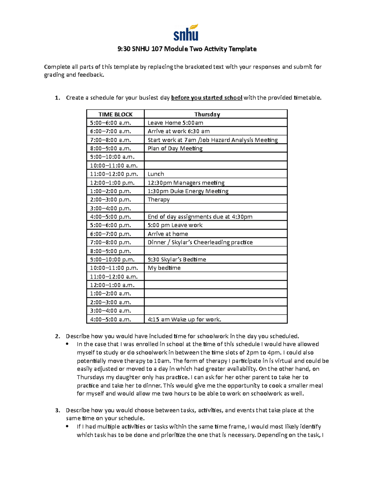 SNHU 107 Module Two Activity Template - 9:30 SNHU 107 Module Two ...