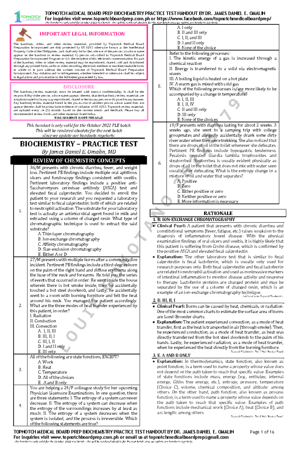 1 - Biochemistry Practice TEST OCT 2022 Louie Gokotano - For inquiries ...