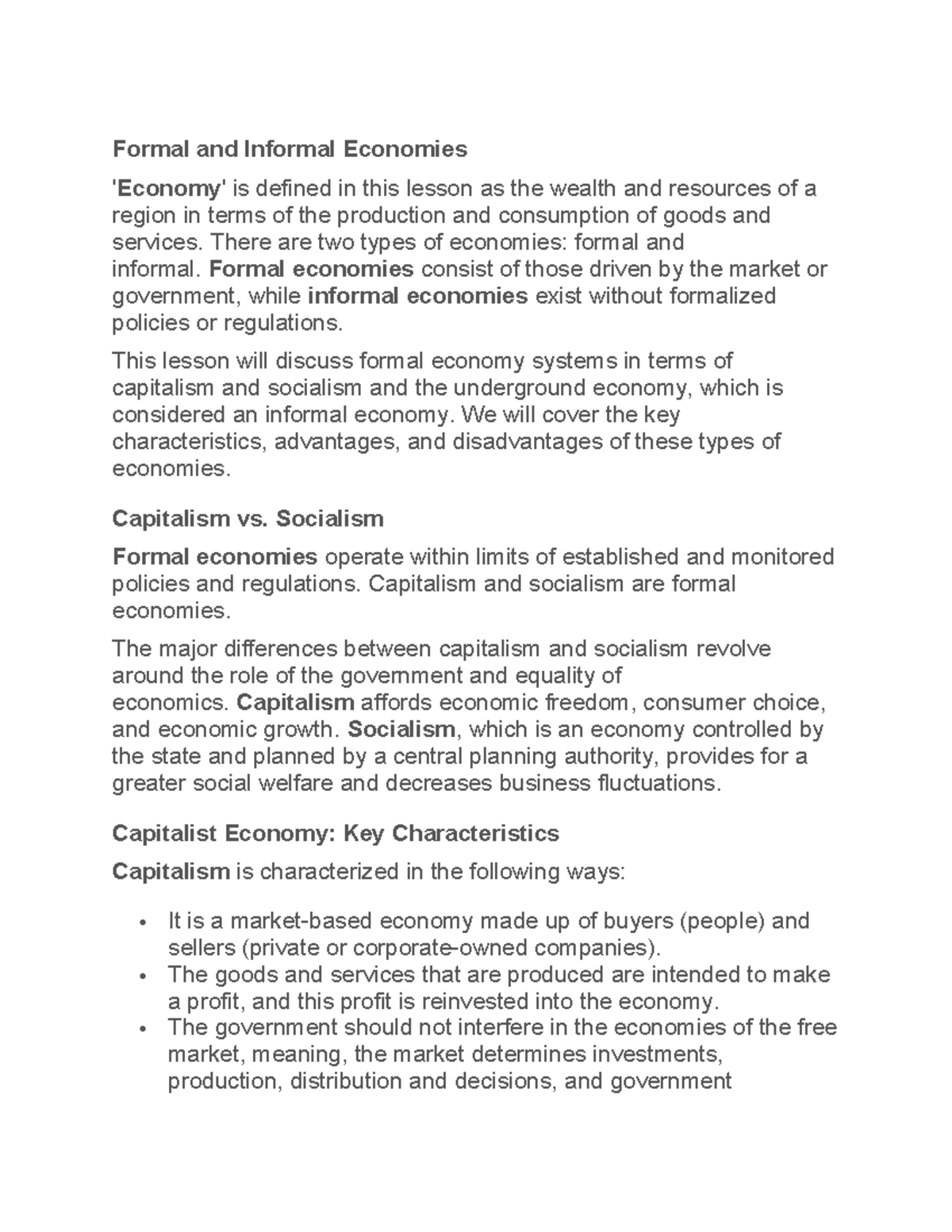 Economy and Health - sdfghjklgh - Formal and Informal Economies 'Economy' is defined in this ...