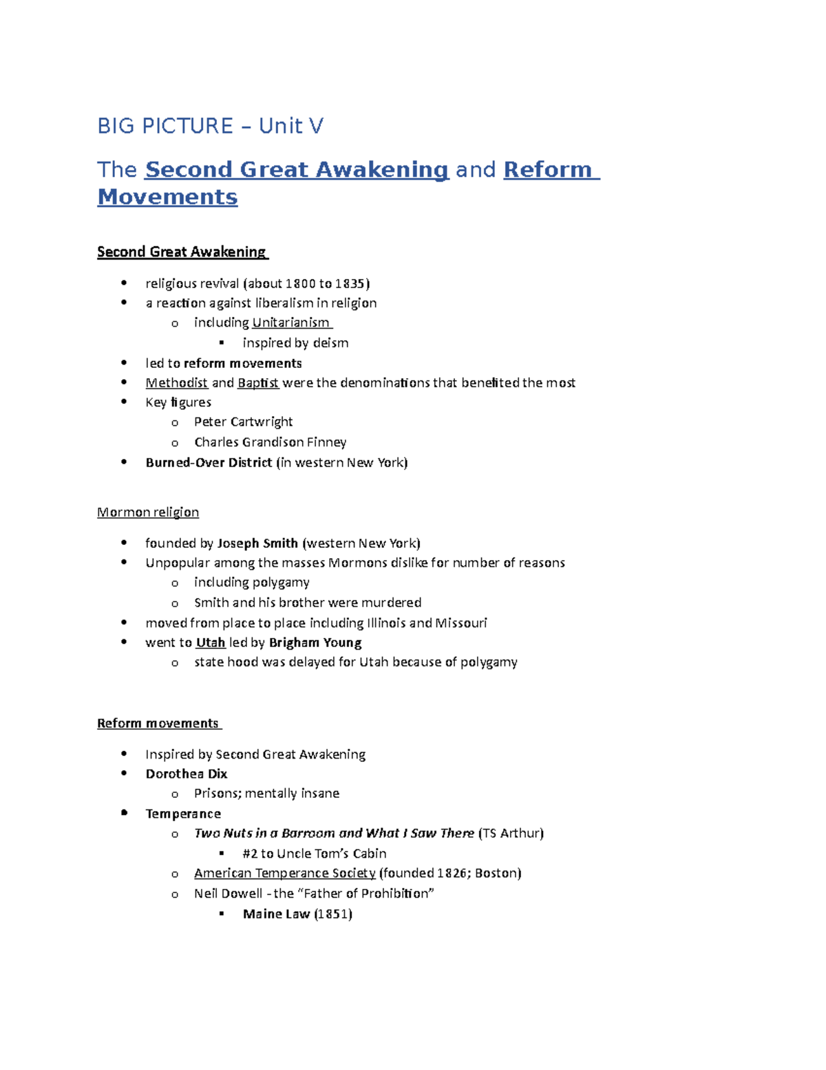 Unit+5+second+great+awakening+and+reform+movement - BIG PICTURE – Unit ...