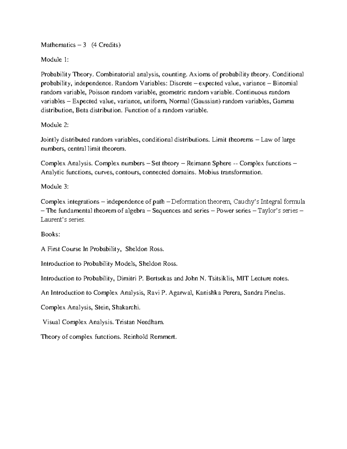 Maths 3 Course handout - Lecture notes 1-10 - Mathematics – 3 (4 ...