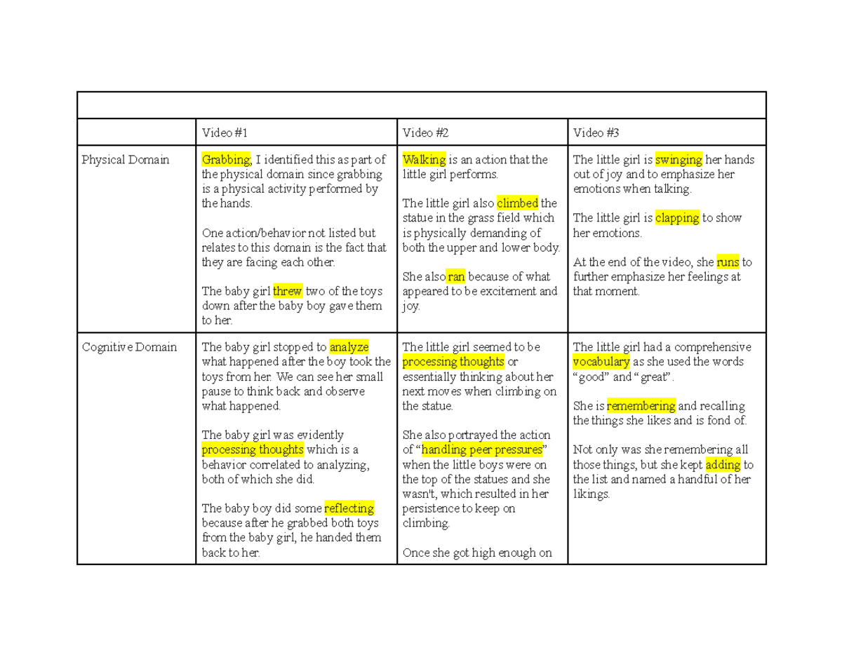 1.4 Developmental Domain Observations - Video #1 Video #2 Video ...