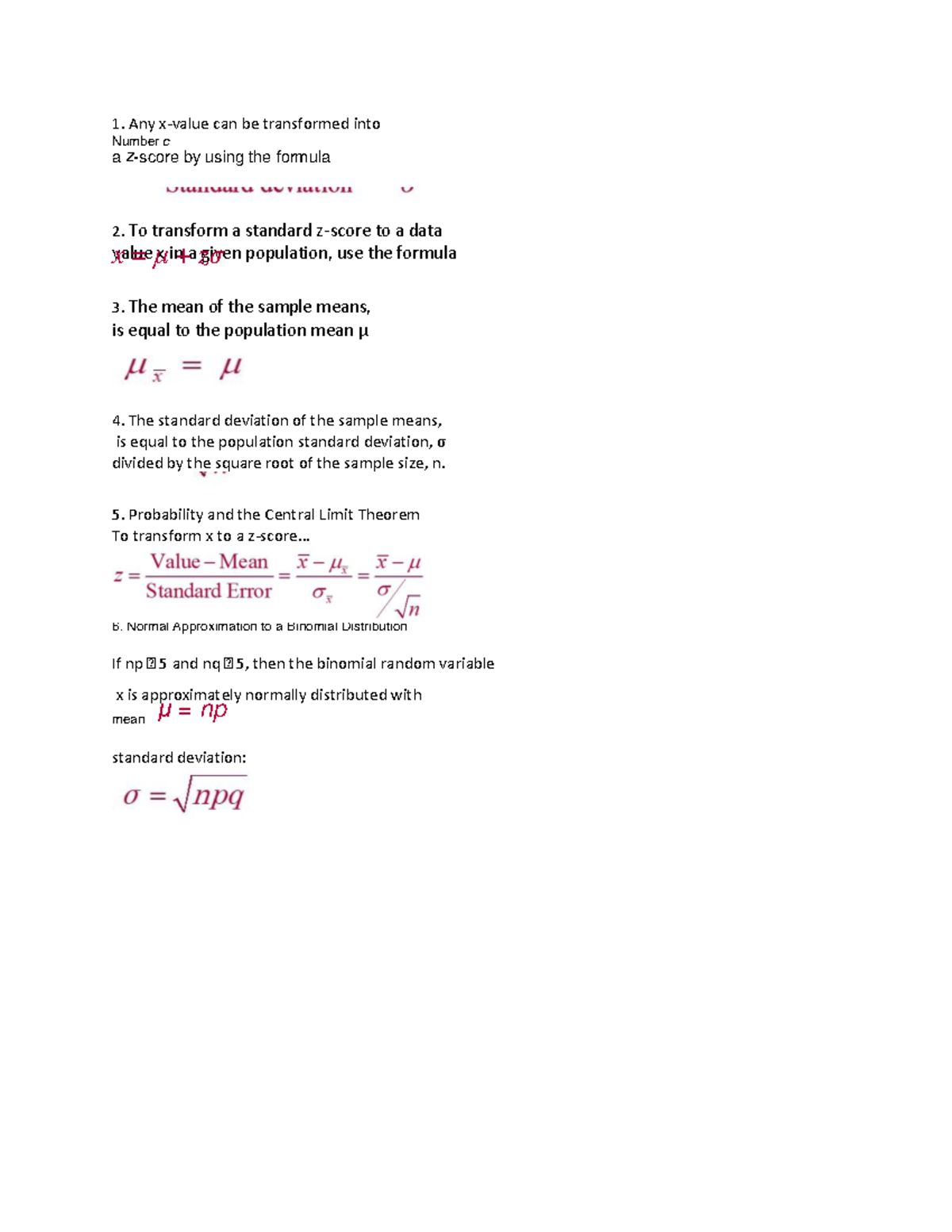 BUS 206 Formulas V2 - efgbeb - Any x-value can be transformed into ...