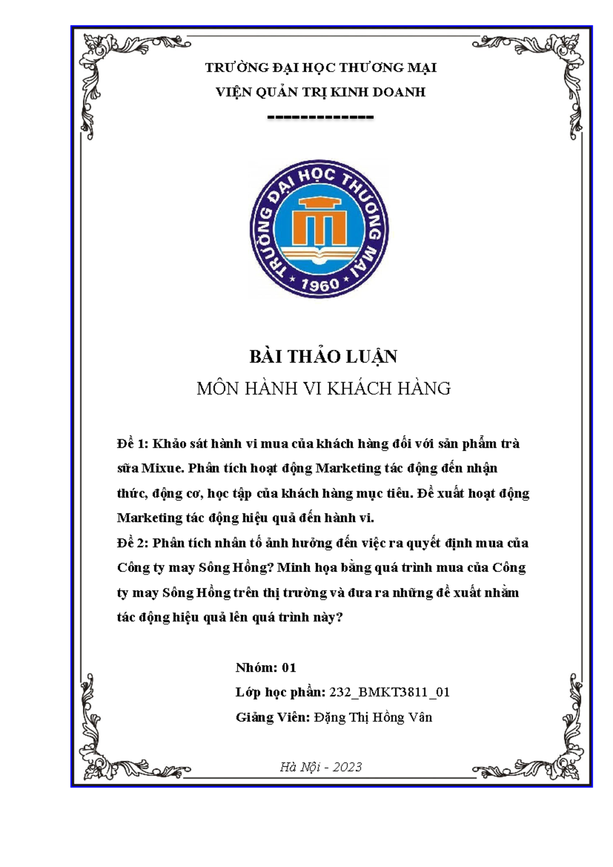 HVKH nhóm 1 2024 - TRƯỜNG ĐẠI HỌC THƯƠNG MẠI VIỆN QUẢN TRỊ KINH DOANH ...