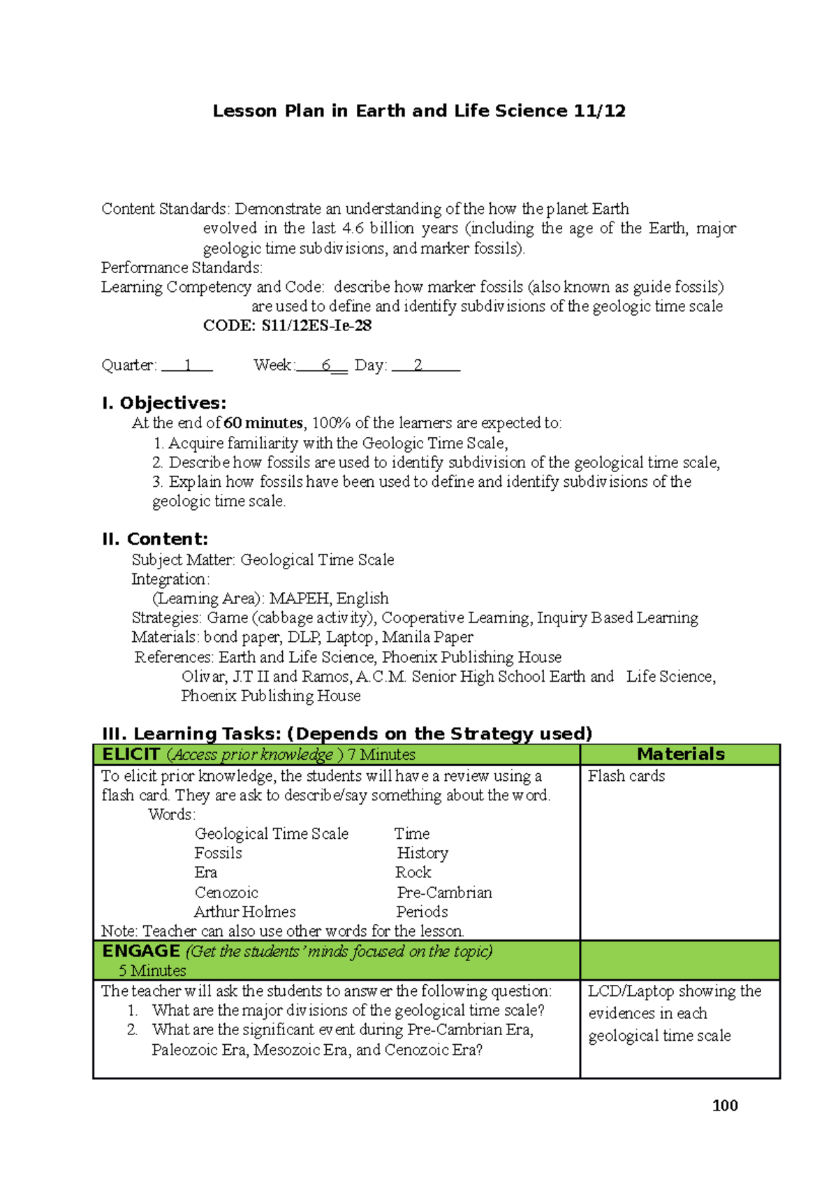 LC 28 - ... - Lesson Plan in Earth and Life Science 11/ Writer: Glenda ...