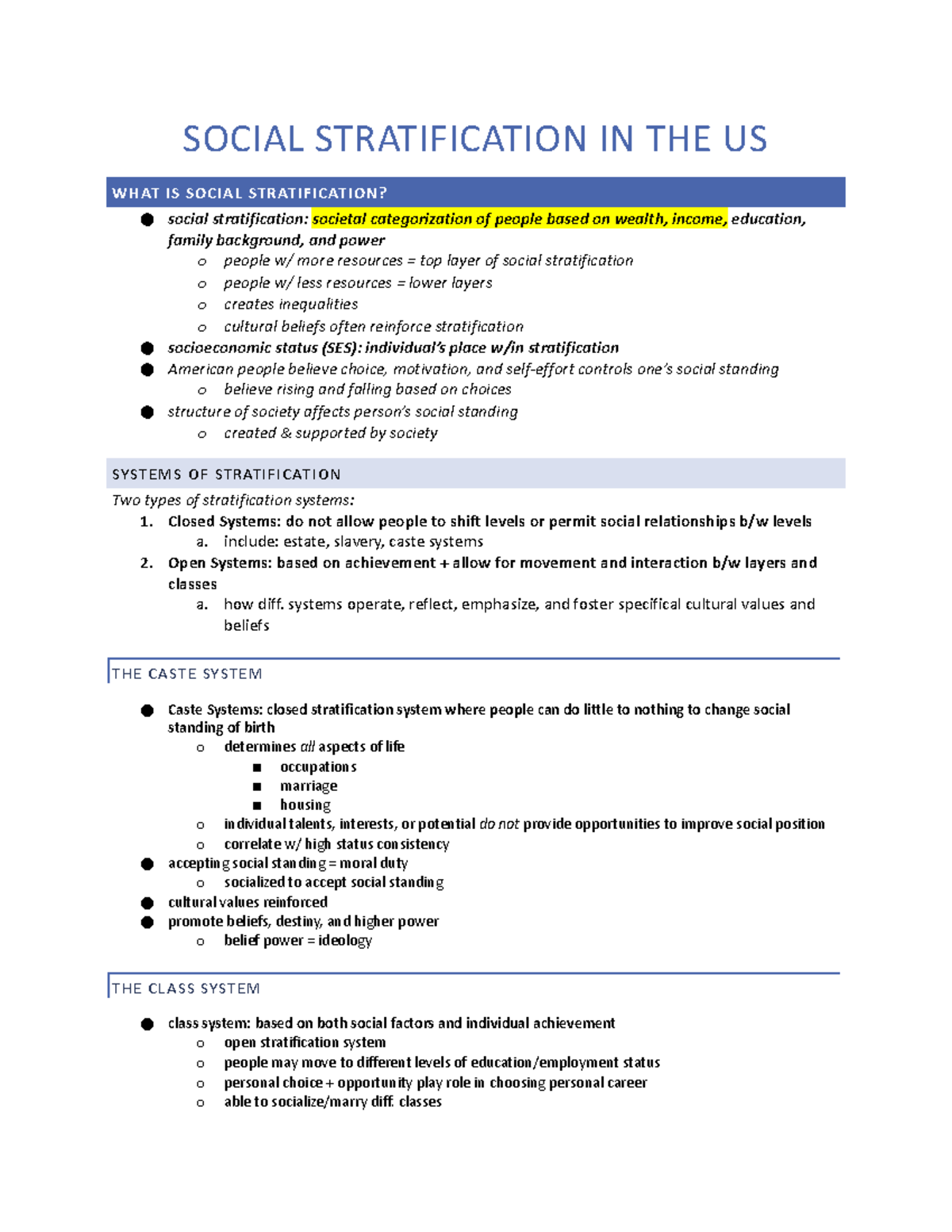 Chapter 9- Social Stratification in the US - SOCIAL STRATIFICATION IN ...