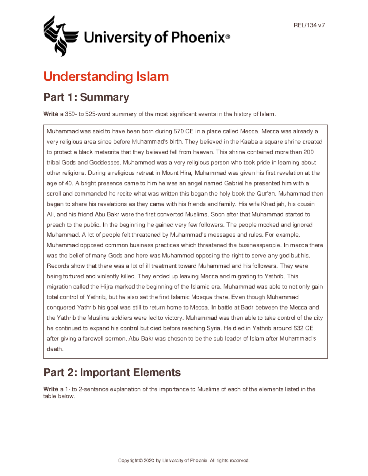 PSY 315 Week 3 assignment - v7 Understanding Islam Part 1: Summary ...