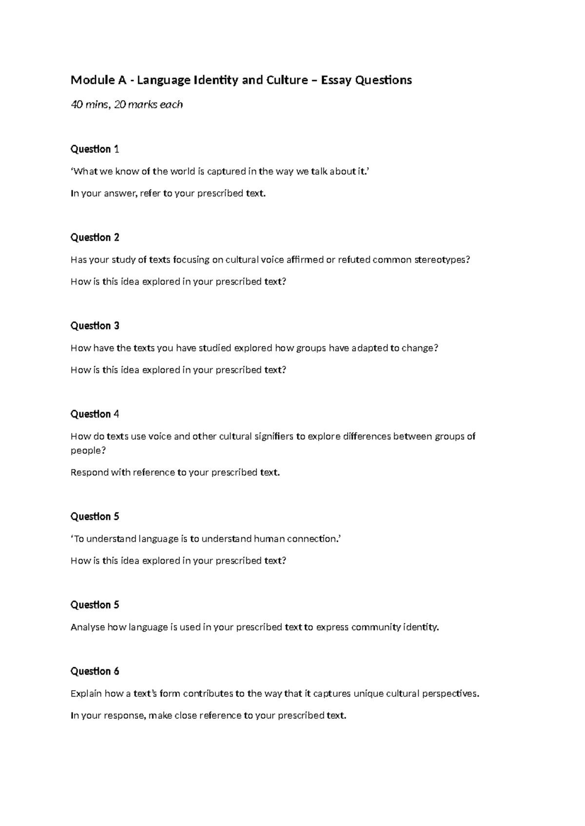 Module A - Language Identity and Culture - ’ In your answer, refer to ...