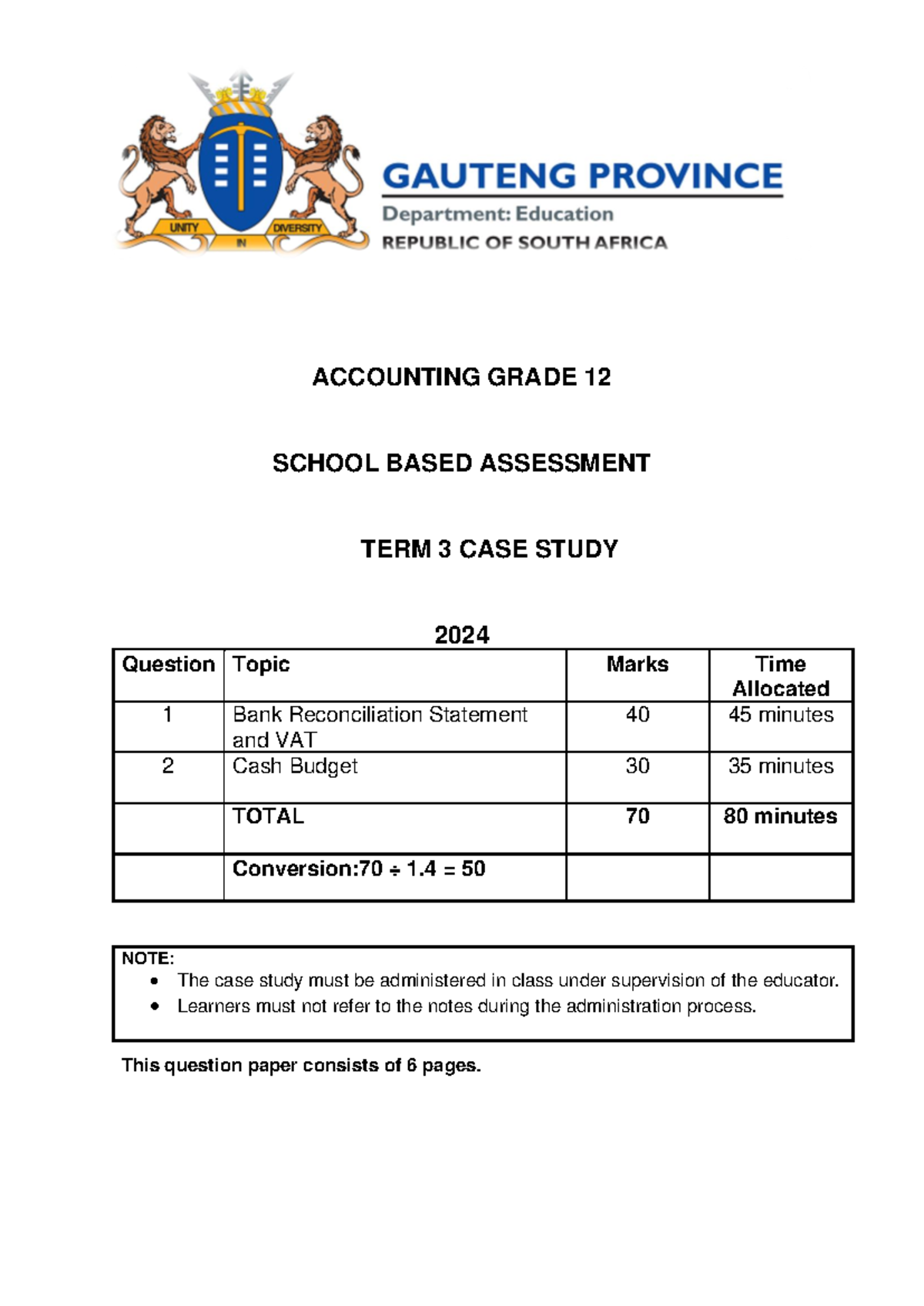 2024 Accounting Grade 12 Case Study - QP - ACCOUNTING GRADE 12 SCHOOL ...