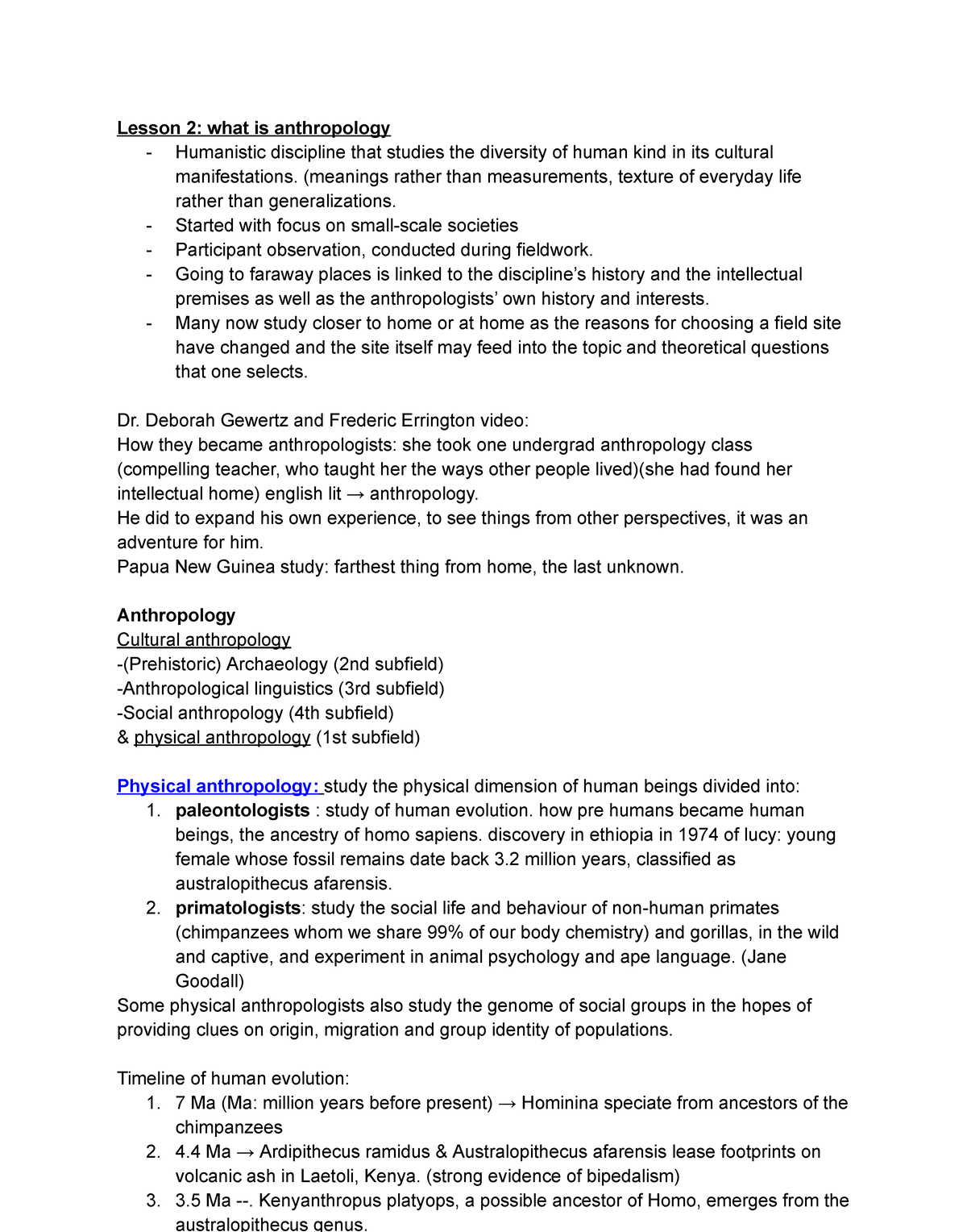 Anth 202 lesson 2 - Lecture notes 2 - Lesson 2: what is anthropology ...