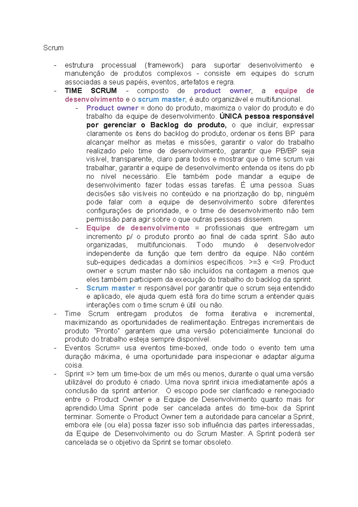 Resumo scrum - Scrum estrutura processual (framework) para suportar ...