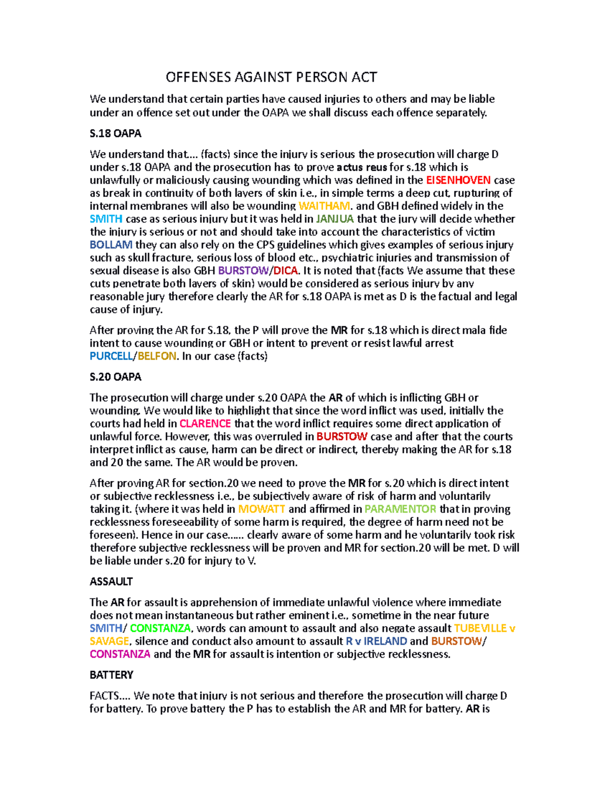Crim-OAPA ans structure - OFFENSES AGAINST PERSON ACT We understand ...