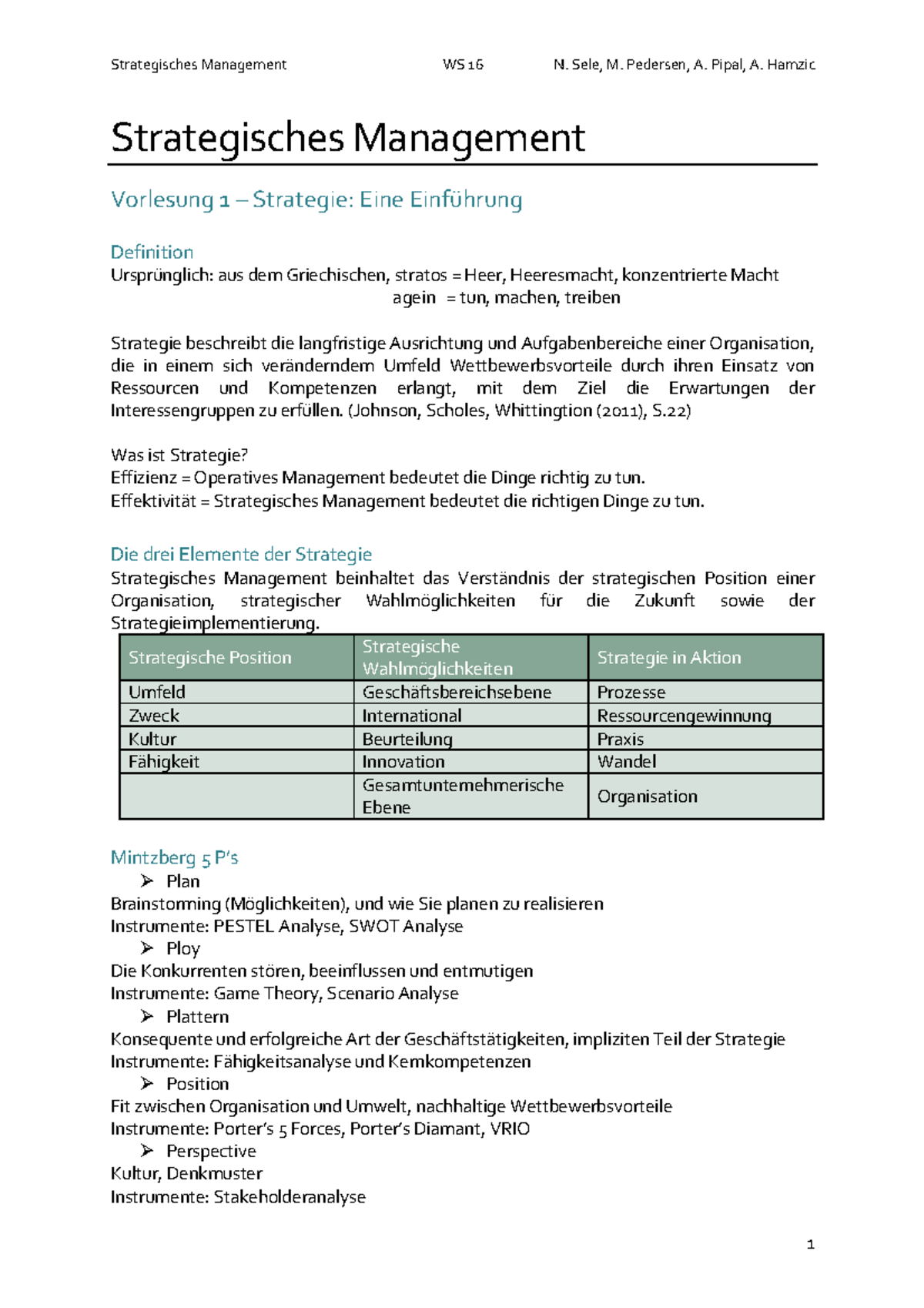 Strategisches Management Final - Strategisches Management Vorlesung 1 ...