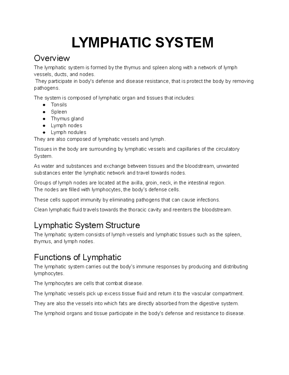 Lymphatic System Lab - LYMPHATIC SYSTEM Overview The lymphatic system ...