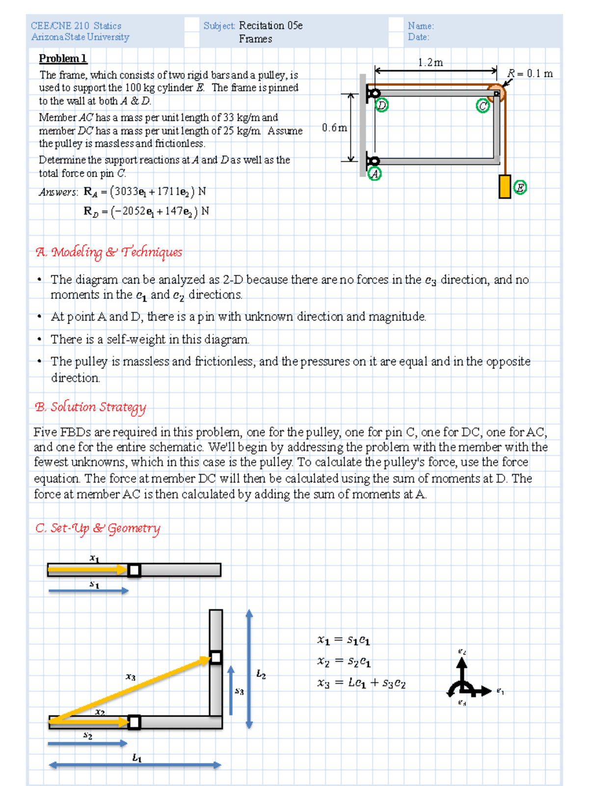 Recitation Frame 5e - Name: Date: CEE/CNE 210 Statics Subject: Arizona ...