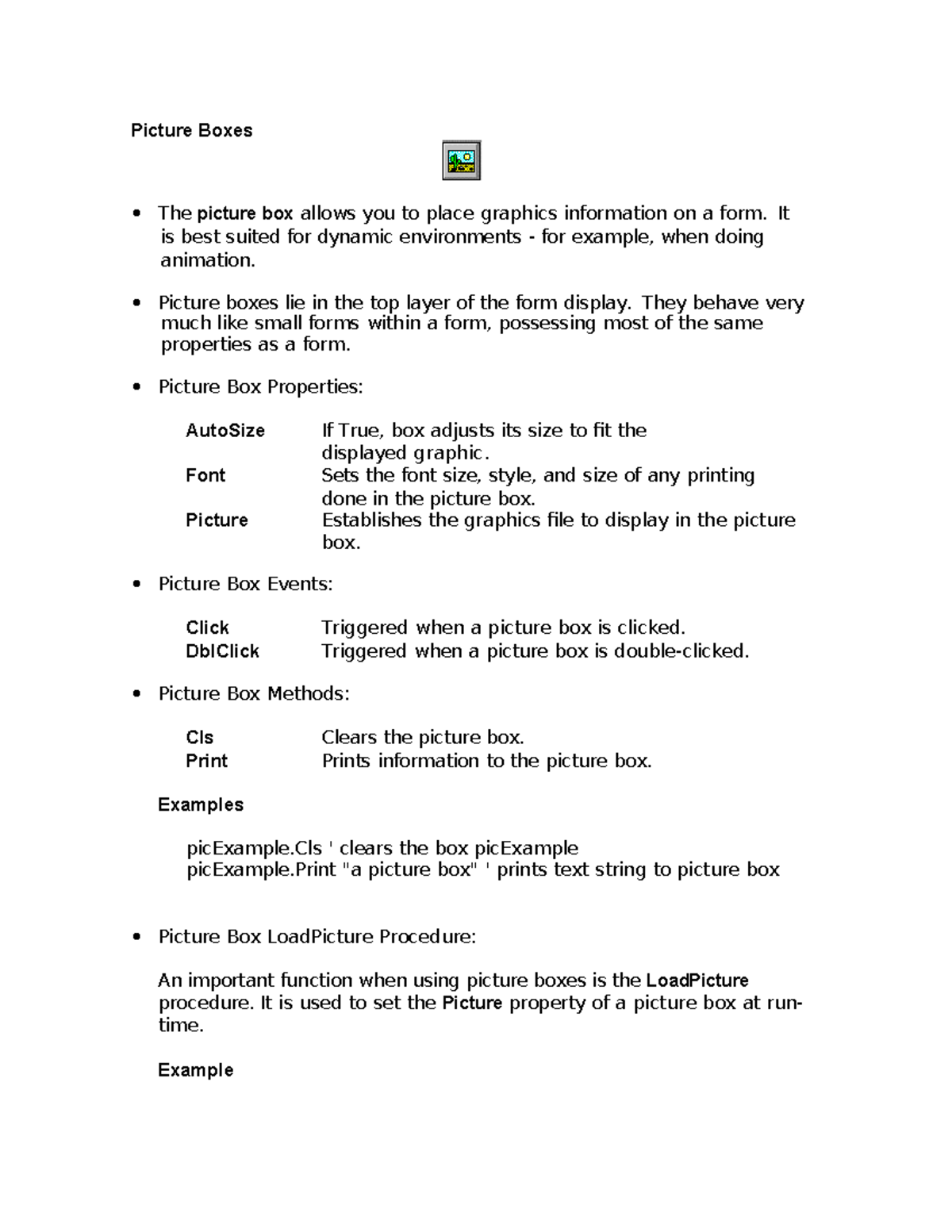 Lesson 8.1 Picture Boxes and Image Boxes - Picture Boxes The picture ...