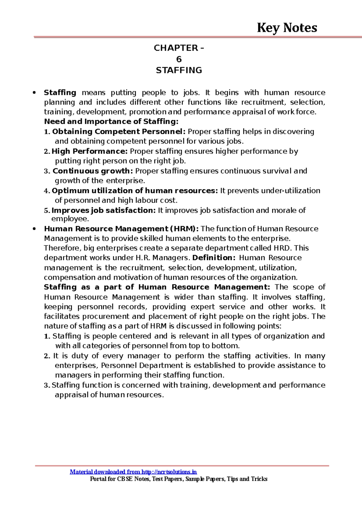 12 business studies ch 06 staffing - CHAPTER – 6 STAFFING Staffing means putting people to jobs ...