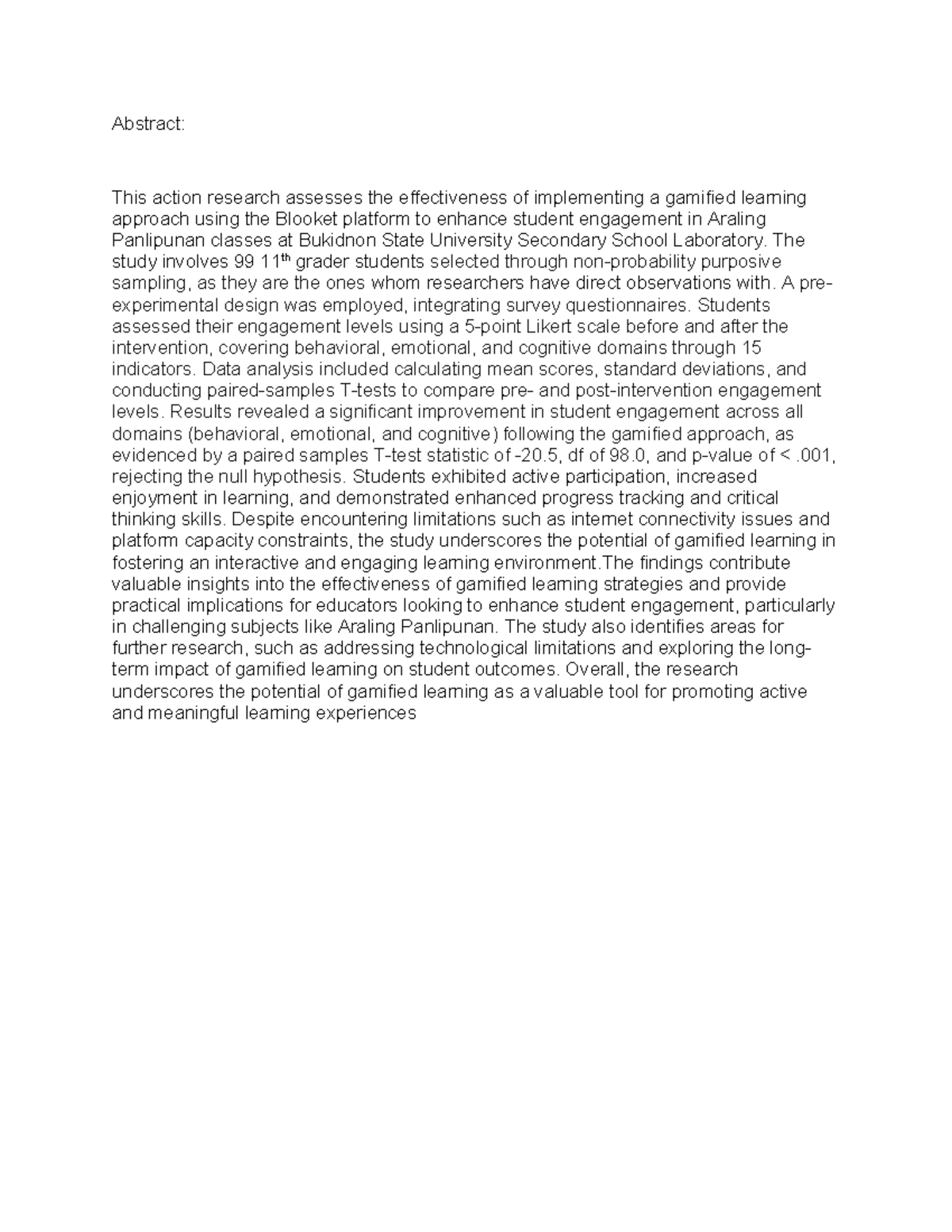 Abstract - Abstract: This action research assesses the effectiveness of ...