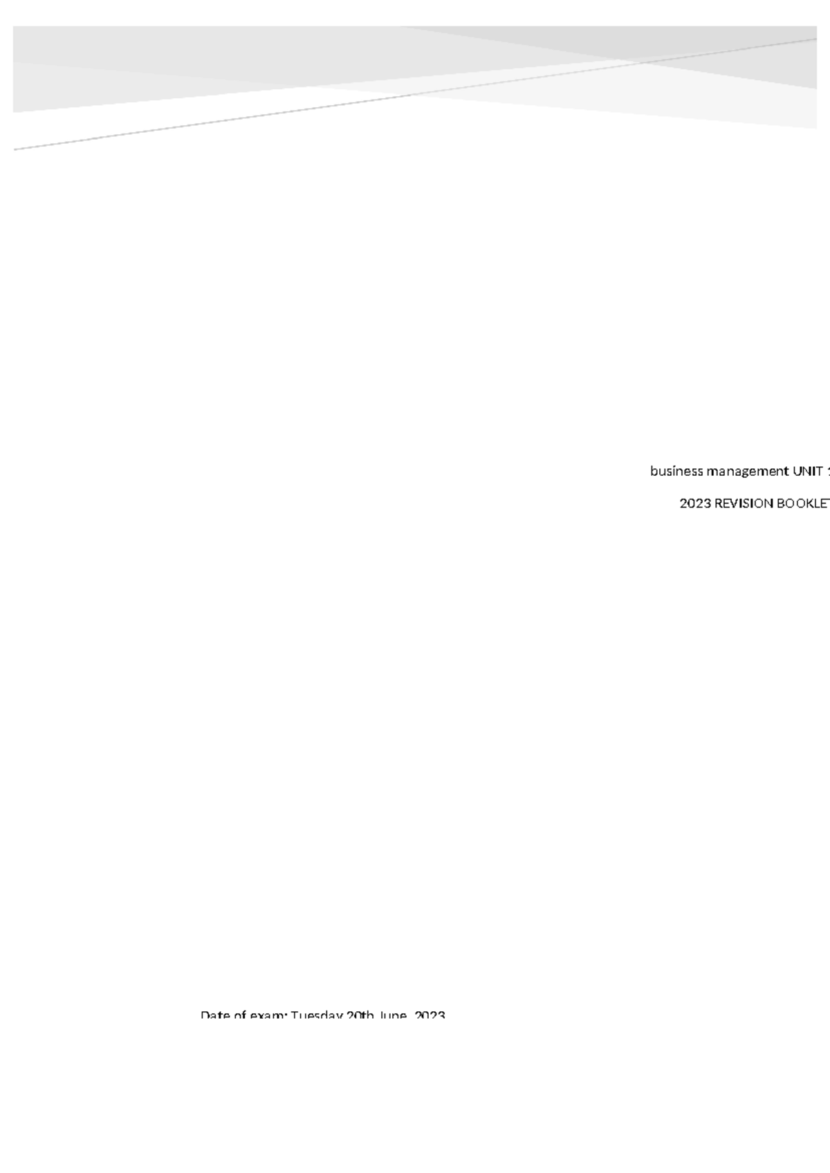 Unit 1 revision booklet - business management UNIT 1 2023 REVISION ...