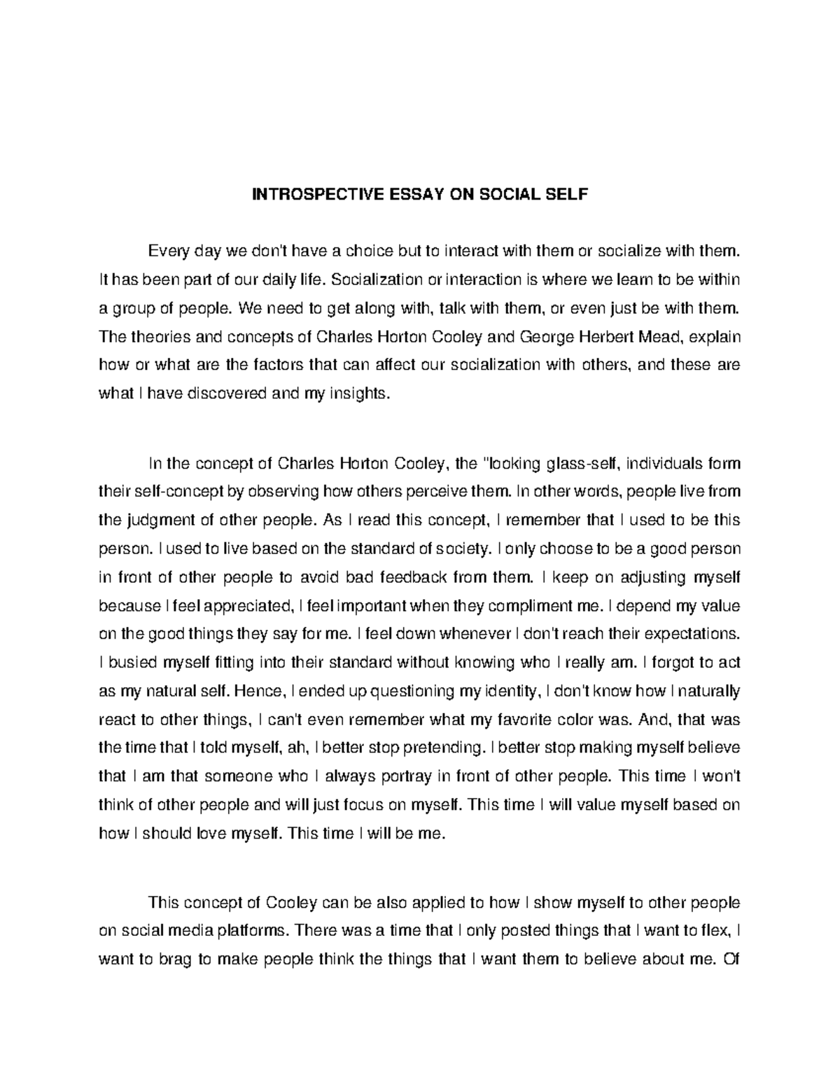 Introspective Essay On Social Self - ASHLEE NICOLE I. DOMINGO ...