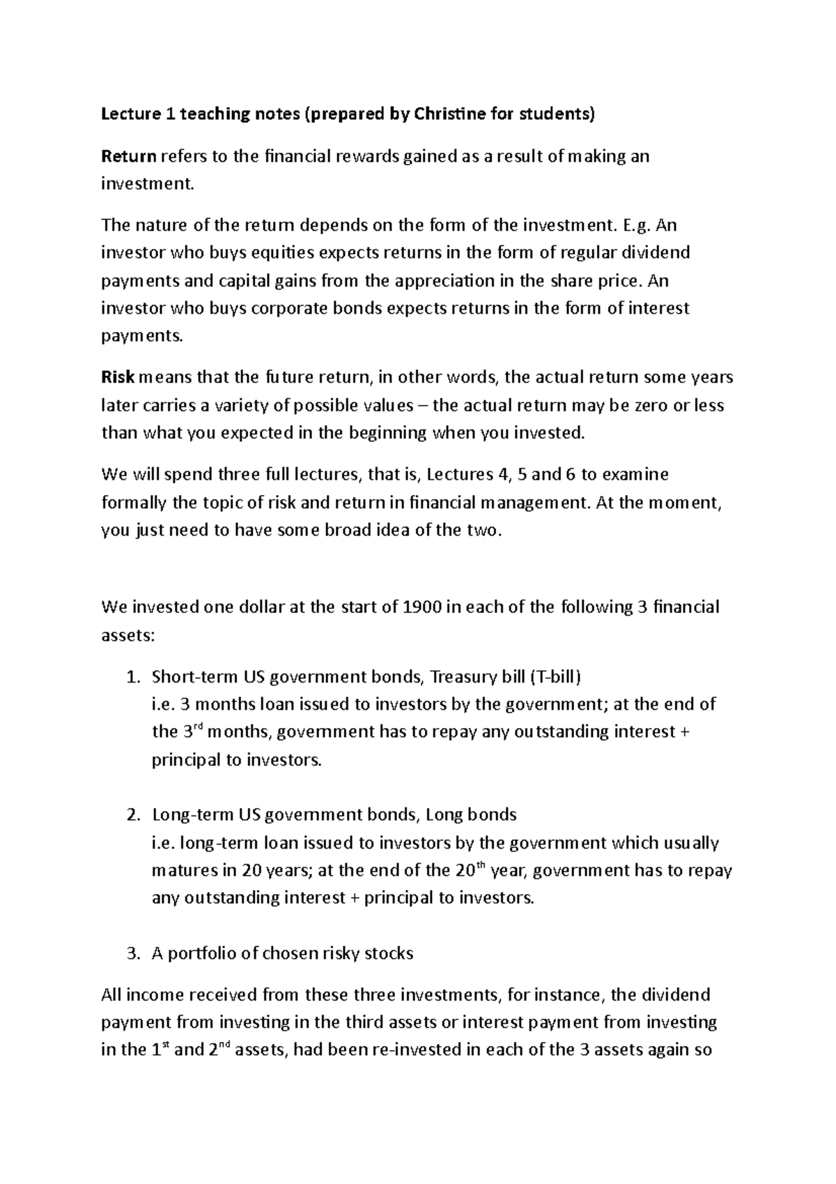 Lecture 1 teaching notes for FM students from Christine Guo - Lecture 1 ...