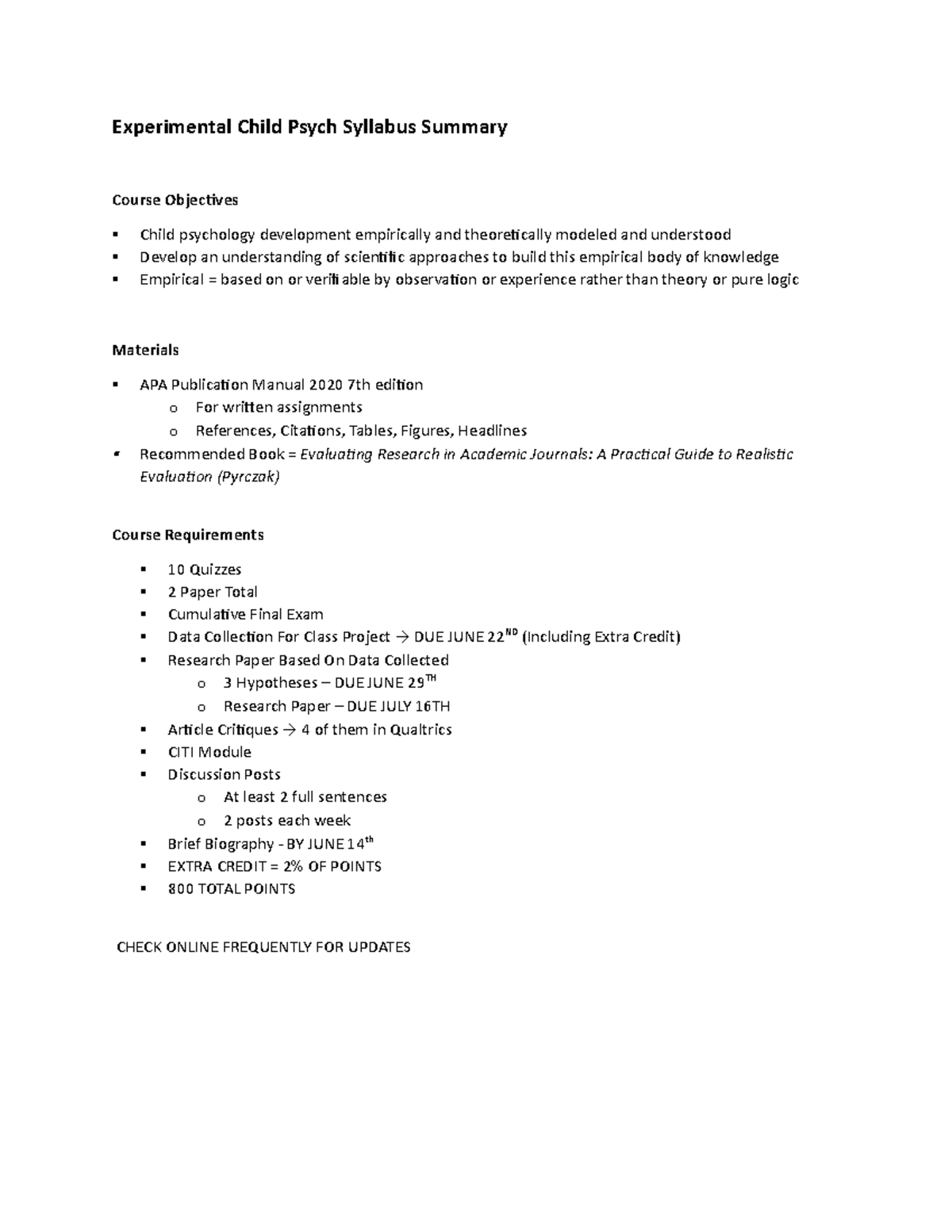 Experimental Child Psych Syllabus Summary - Studocu
