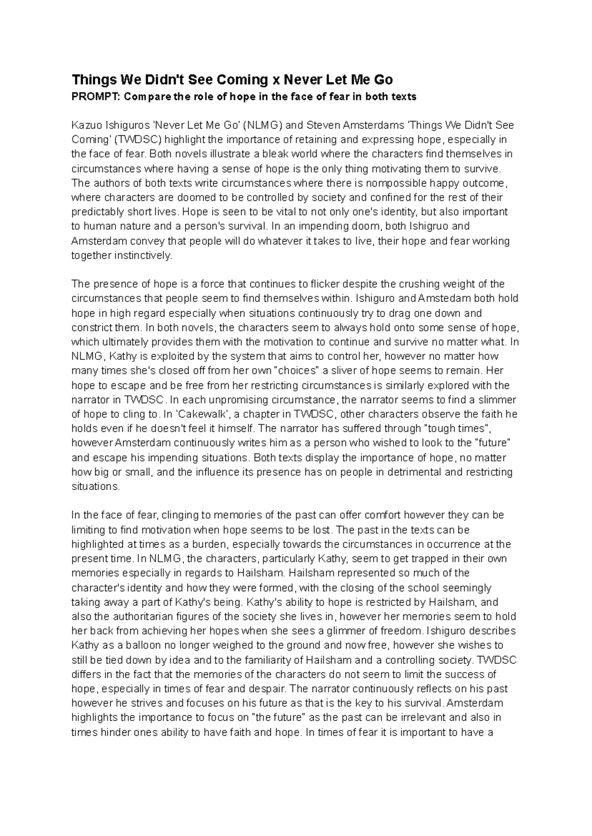 Comparative Essay - TWDSC NLMG - Things We Didn't See Coming x Never ...