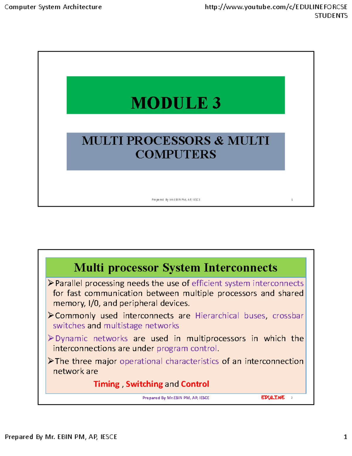 Csa module 3 note - STUDENTS MODULE 3 MULTI PROCESSORS & MULTI ...