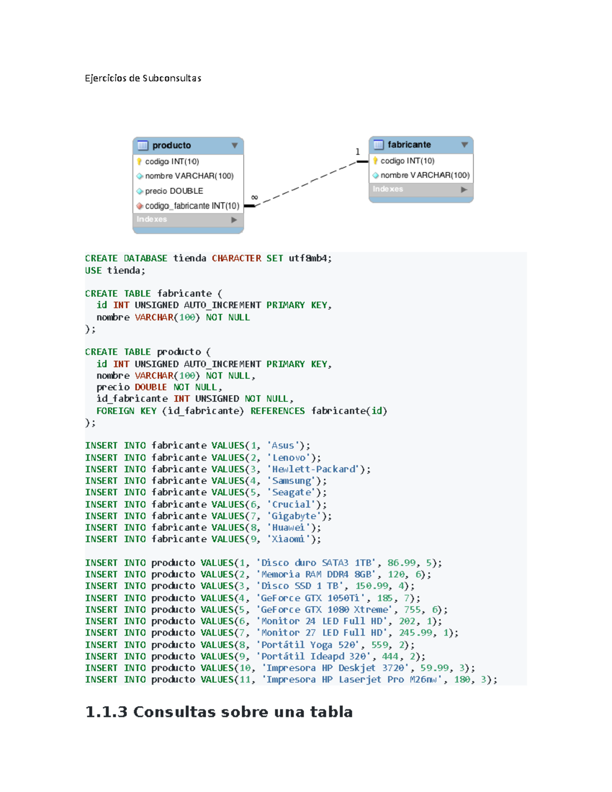 Subconsultasn Ejercicios 4865008 d3ad2f83 - Ejercicios de Subconsultas CREATE DATABASE tienda ...