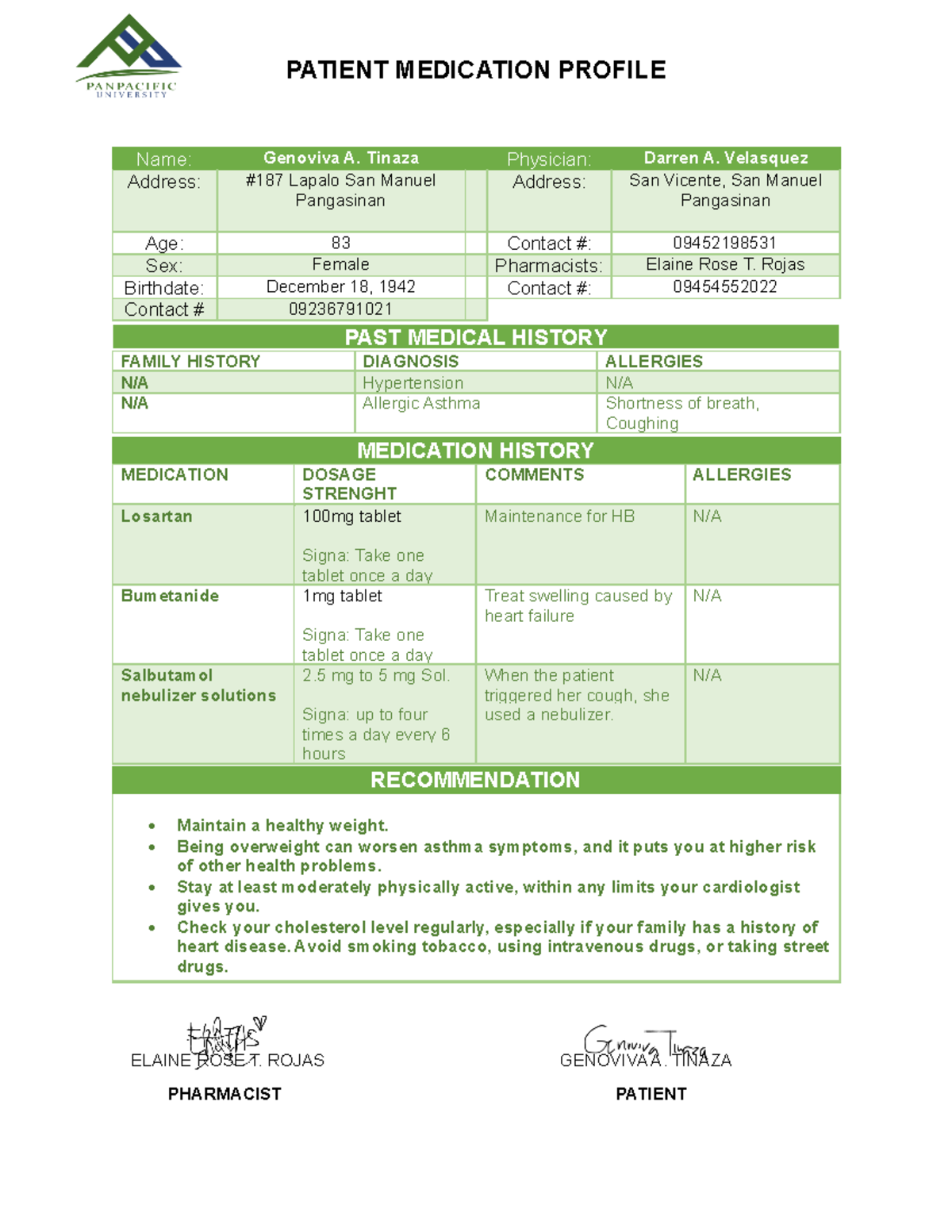 Patient Medication Profile - PATIENT MEDICATION PROFILE Name: Genoviva ...