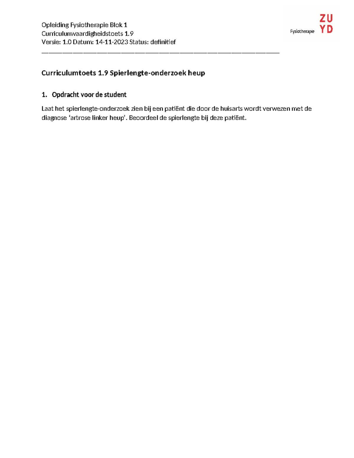 CCVH 1.9 Spierlengte-onderzoek heup - stud - Opleiding Fysiotherapie ...