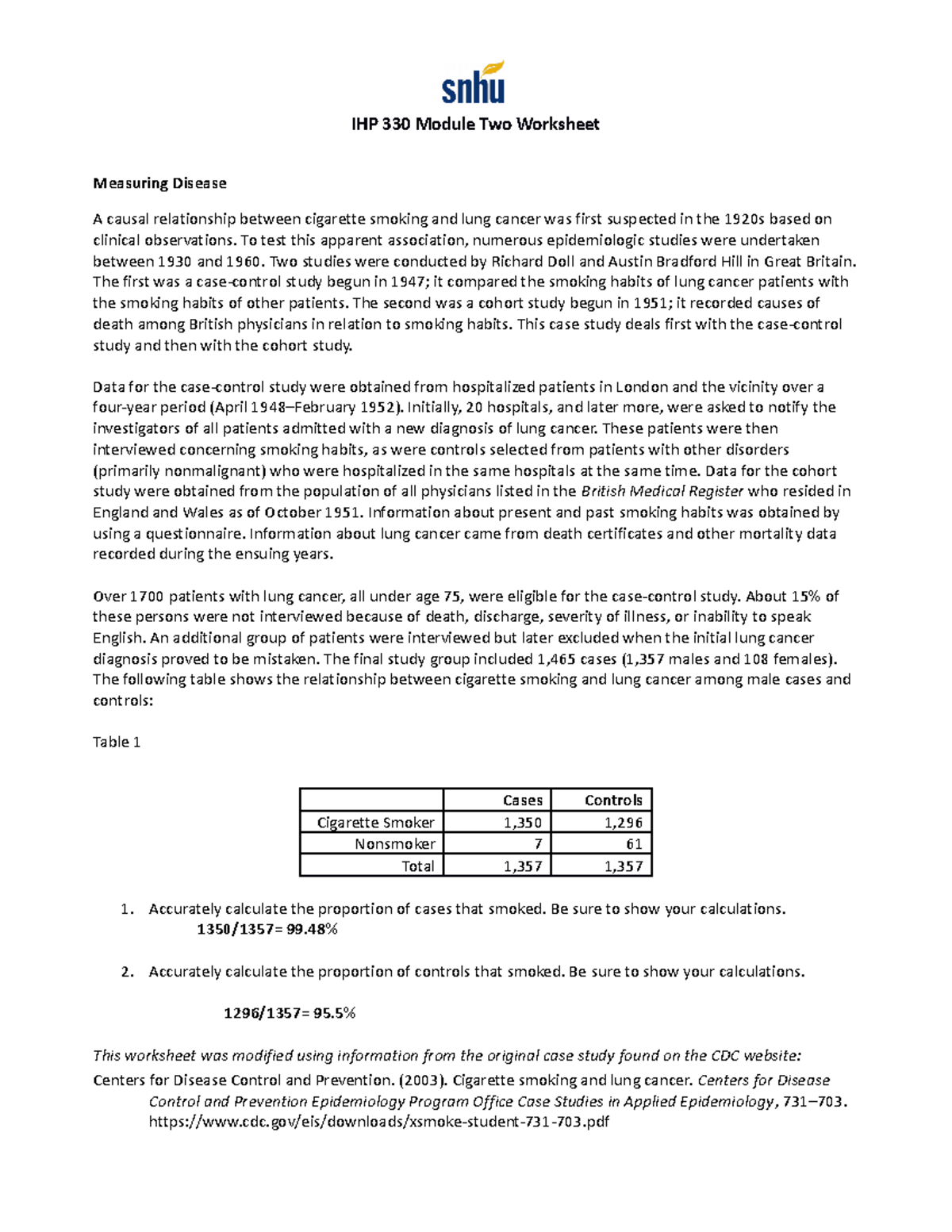 IHP 330 Module Two Worksheet 1 - IHP 330 Module Two Worksheet Measuring ...