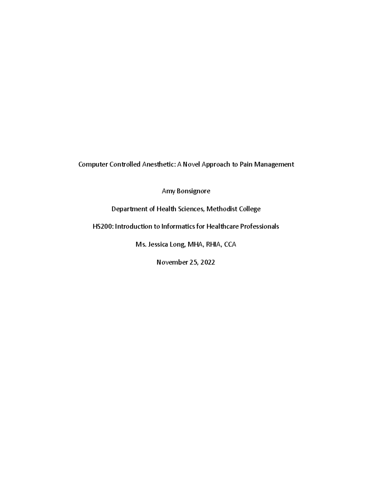 Example Research Paper - Computer Controlled Anesthetic: A Novel ...