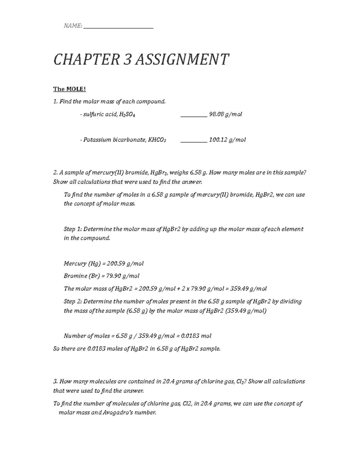 151CH3-1 CHAPTER 3 ASSIGNMENT - NAME ...