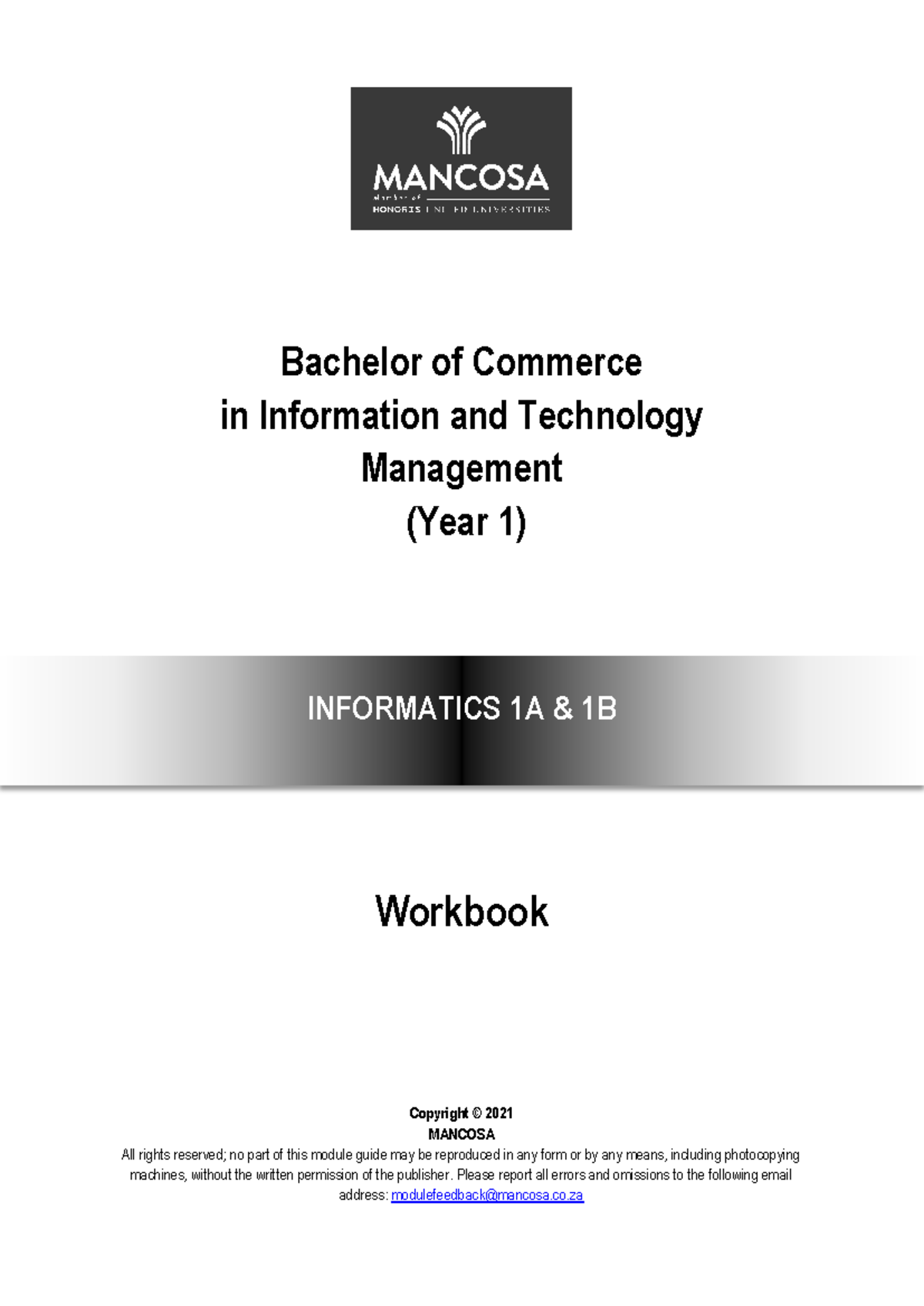 Bcom ITM - Informatics 1A - 1B Workbook - Bachelor of Commerce in ...