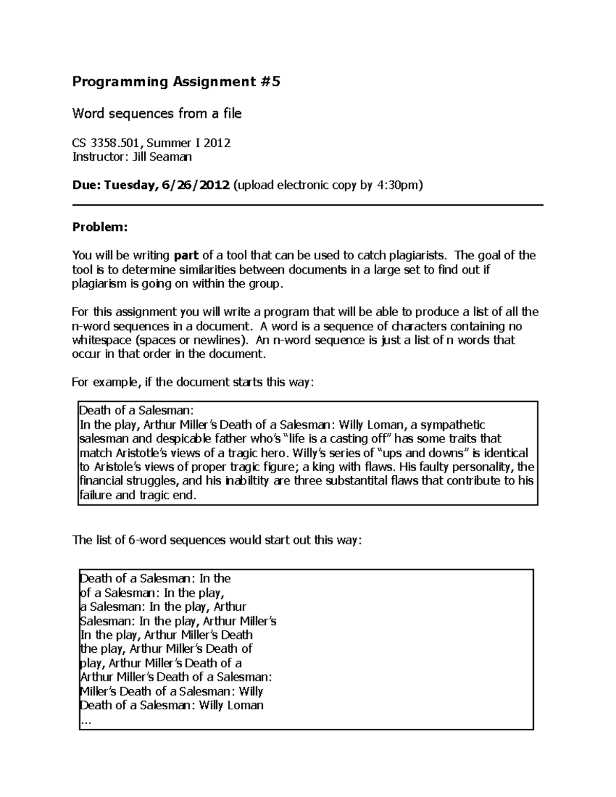 Assign 5 - Programming Assignment Word sequences from a file CS 3358 ...